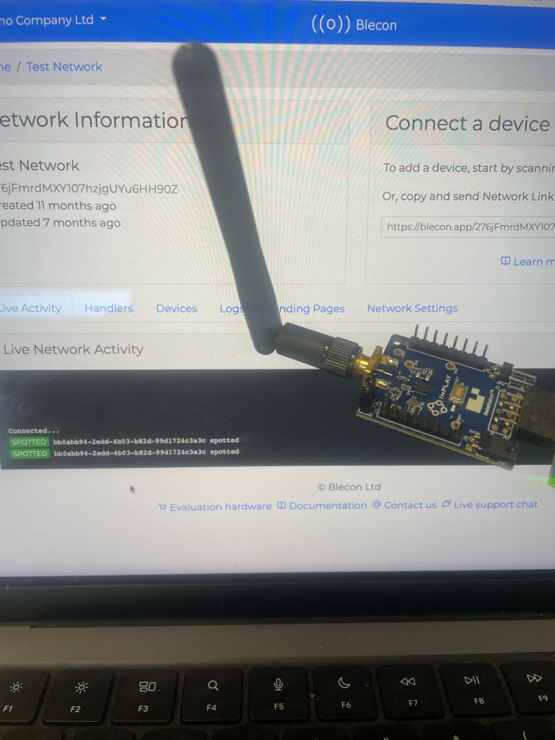 InPlay NanoBeacon IN100 + Blecon Bluetooth Network!